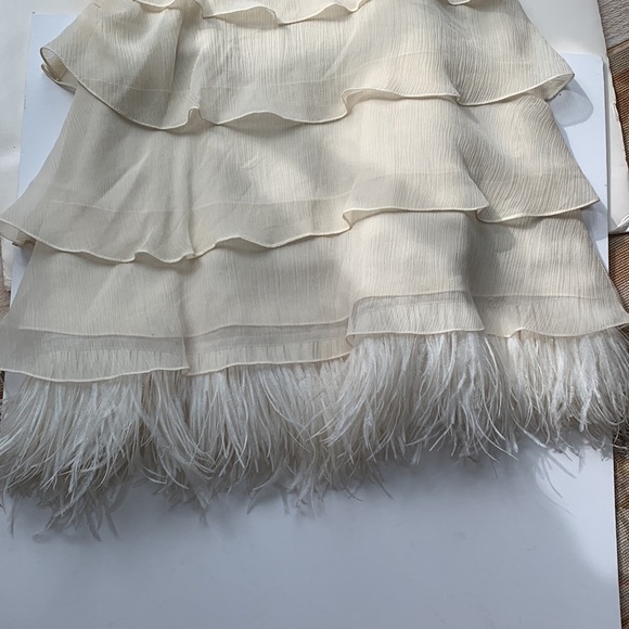 BCBG | Dresses | Bcbg Offwhite Chalk Ruffled Silk Chiffon Ostrich ...